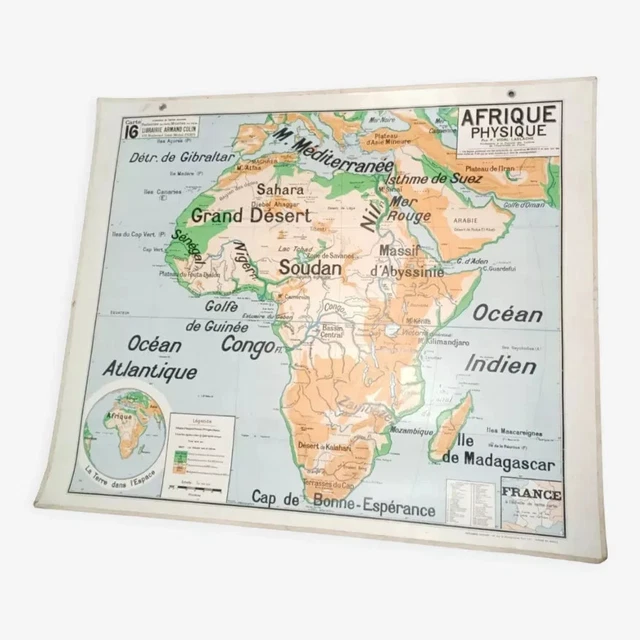 LARGE VINTAGE FRENCH Africa Afrique wall map Vidal Lablache 98 x 119cm ...