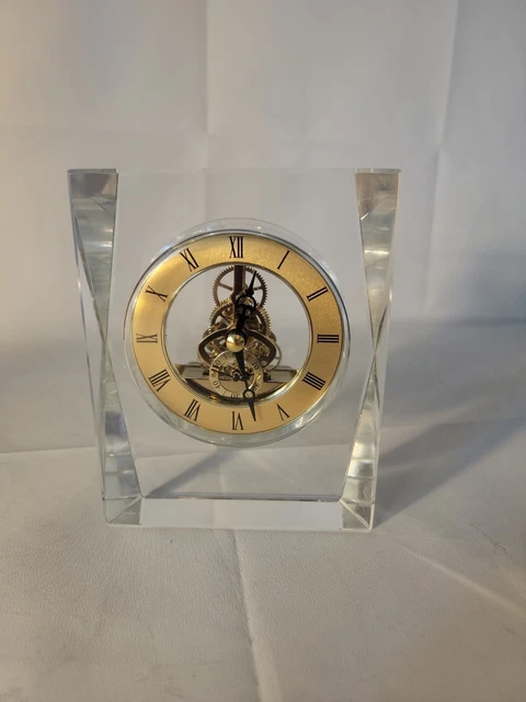 CRYSTAL SKELETON CLOCK Exhibition Quartz Brass Battery Desk Table Mantle Works EUR 32,12 ...