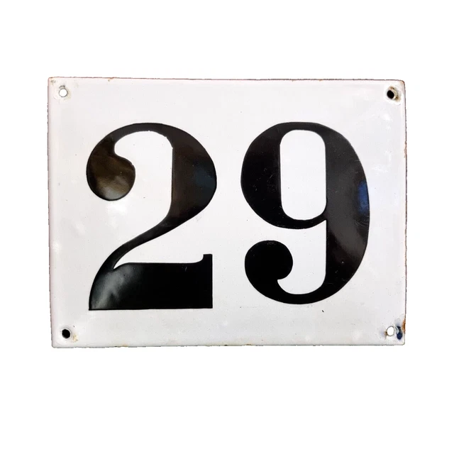 VINTAGE FRENCH LARGE domed enamel house sign black raised number 29 for ...