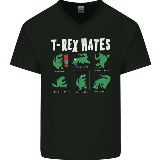 T-REX ' HATES ' - Hait Drôle Dinosaures Jurassic Gym Hommes Col V T ...