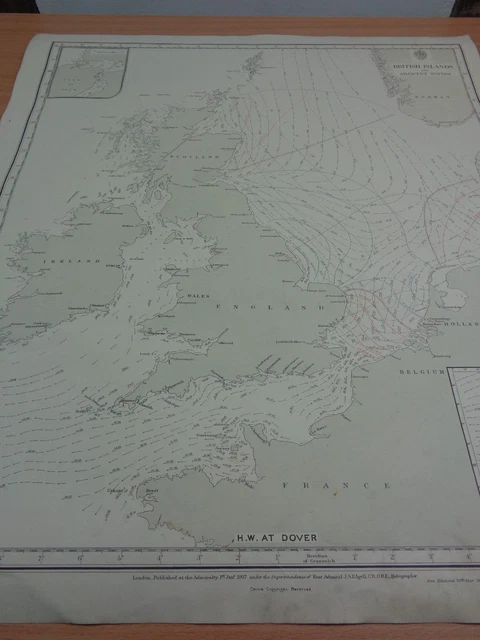 WW2 BRITISH ADMIRALTY TIDAL MAP (British Isles at HIGH WATER, DOVER) £ ...