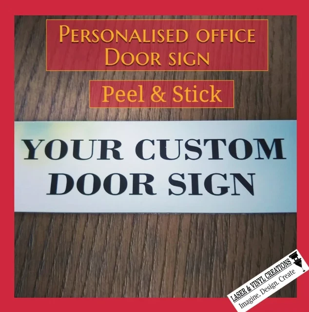 CUSTOM OFFICE DOOR shop sign Name Plaque Adhesive Laser Engraved YOUR ...