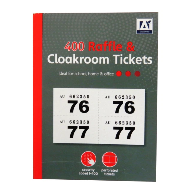 CLOAKROOM AND RAFFLE Ticket Book - Numbered 1 to 400 - Security Coded £ ...