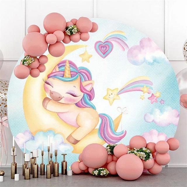 ROUND UNICORN AND Moon Baby Shower Backdrop For Party $35.97 - PicClick AU