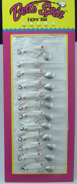 BETTS 020ST-35N 1/50 Oz Beetle Spin Split Tail White/Red Dot Card of 12 ...