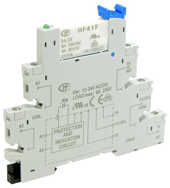 SINGLE POLE INTERFACE DIN Rail Relay Module 6mm Wide 24V DC 6A 41F-1Z ...