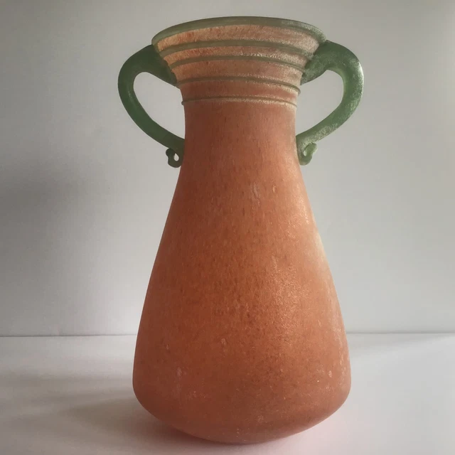 VINTAGE “SCAVO” MURANO Art Glass Vase Orange/Rust and Green Rough ...