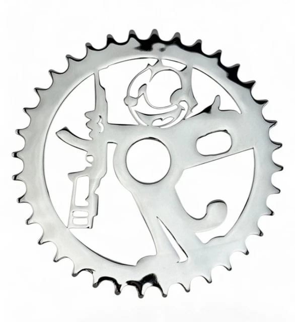 CUSTOM LASER CUT Chrome Felix The Cat W/ Gun Style 36T Sprocket 20 ...