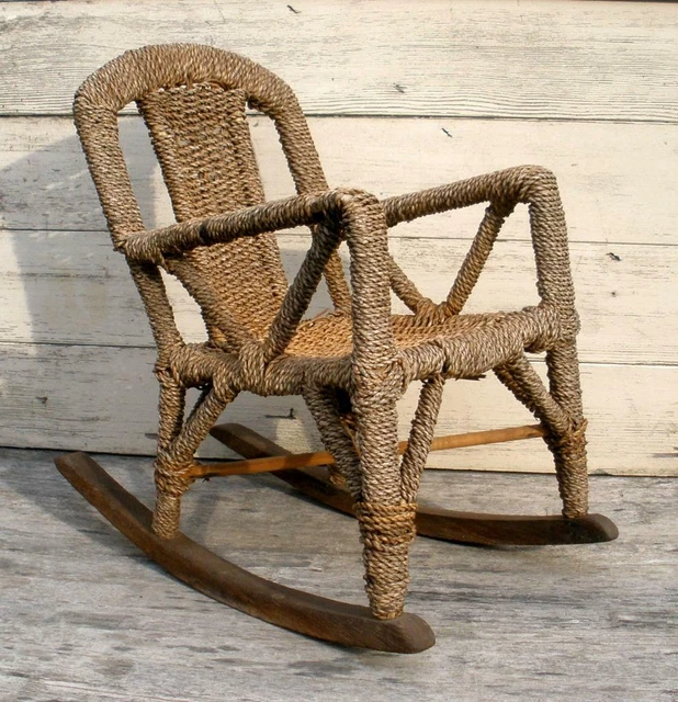 UNUSUAL ANTIQUE CHILD'S Rope Wrapped Wooden Rocker Vintage Arm Chair ...