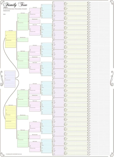 FAMILY TREE CHART Compact 8 Generation Pedigree Chart 120g Paper ...