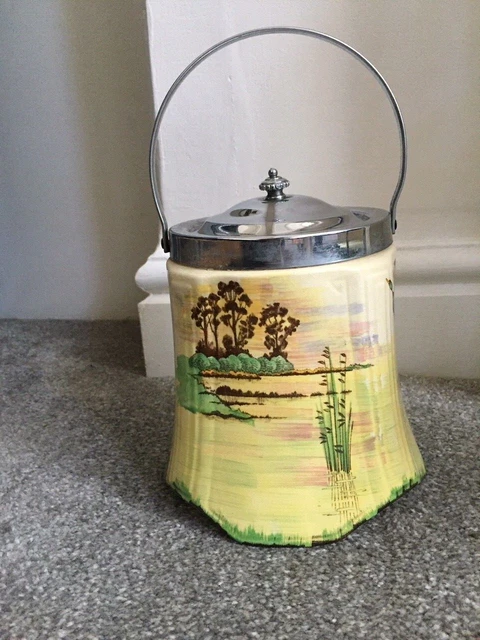 VINTAGE PARROT & Co Coronet Ware Biscuit Jar with Chrome Lid. £24.95 ...