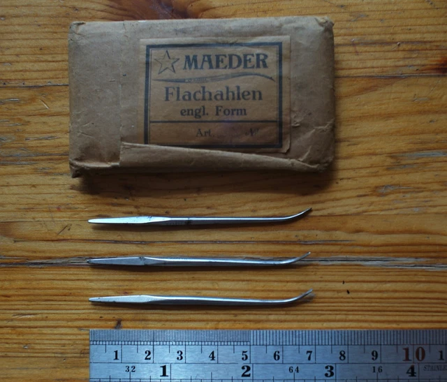 FINE SEWING AWLS x3 70mm, leatherwork; shoemakers / cobblers tools; NOS ...