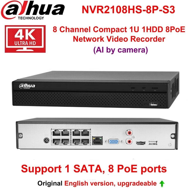 DAHUA NVR2108HS-8P-S3 8CH 8PoE Lite 4K 8MP 12MP NVR Network Video Recorder CCTV £140.00 ...