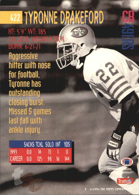 1994 STADIUM CLUB Super Teams Super Bowl #422 Tyronne Drakeford EUR 2 ...