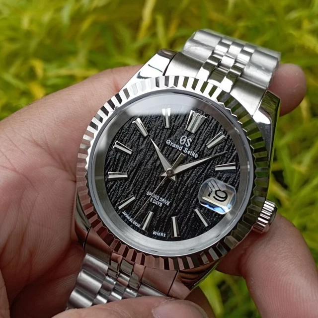 SEIKO MOD GRANDSEIKO GS Date Fluted Bezel Black Dial Pattern Automatic ...
