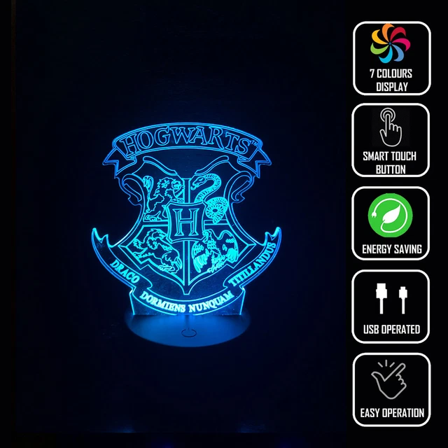 HOGWARTS HP HARRY POTTER 3D Acrylic LED 7 Colour Night Light Touch ...