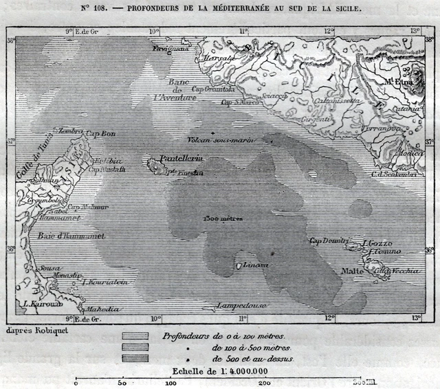 CANALE DI SICILIA: Cartina topografica. Malta, Linosa,Lampedusa ...