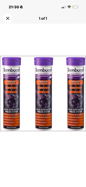 3 X TUBES Sambucol Immuno Forte Effervescent Tablets. 15 Tablets per ...