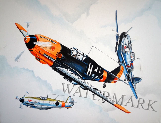 MESSERSCHMITT FAMOUS GERMAN aircraft Bf 109 and Me 262 24x30 ORIGINAL ...