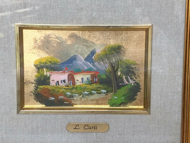 LUIGI CURTI QUADRO anni 60 paesaggio dipinto foglia d'oro EUR 29,90 ...