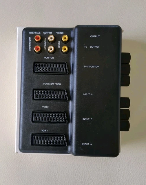SCART VIDEO SWITCHING Unit VHS, S-VHS, Video 8, Hi 8, RGB Argos Boxed £ ...