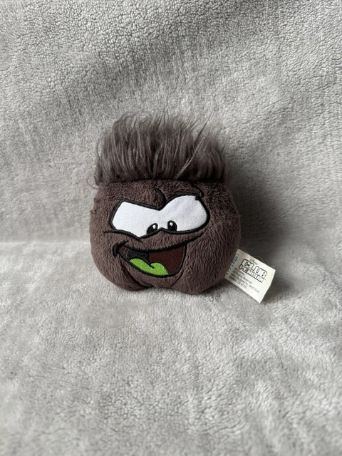 DISNEY CLUB PENGUIN Black Smiley Spikey Hair Puffle Retired Soft Plush ...