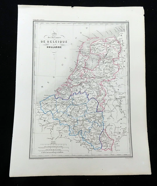 ANTICA MAPPA D'OLANDA Belgio Paesi Bassi antica incisione colorata a ...