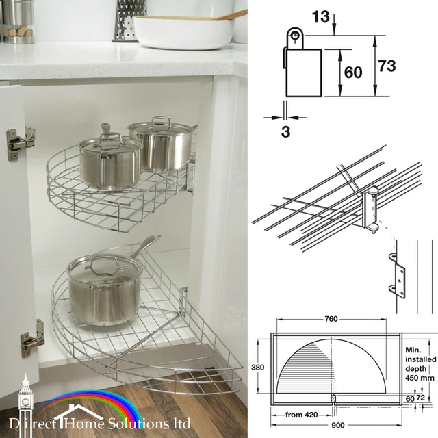 HAFELE KITCHEN CABINET Carousel Set Half Circle Corner Unit Chrome Wire ...