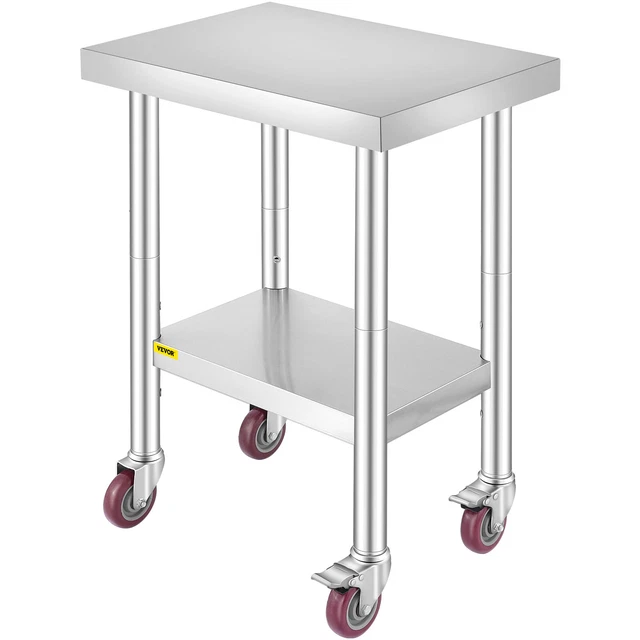 VEVOR 61X46CM TAVOLO in Acciaio Inox da Lavoro con Ruote da Spostare da ...