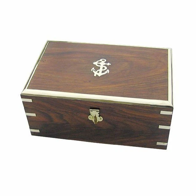 WOODEN BOX, SAILOR'S box, chest in maritime style with brass thasies 22 ...