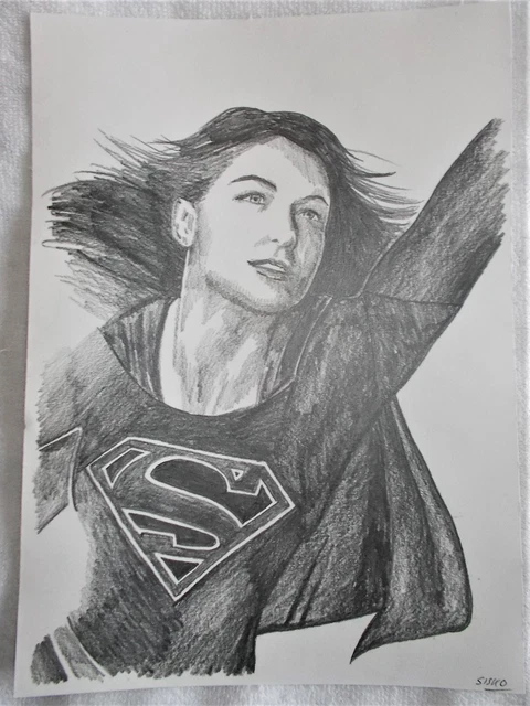 A4 ART GRAPHITE Pencil Sketch Drawing Melissa Benoist as Supergirl ...