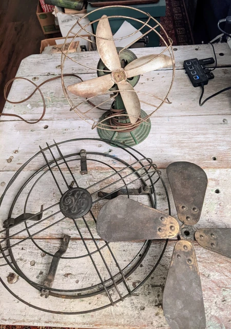 GE ANTIQUE ELECTRIC Fan PARTS LOT housing/brass blade Made-Rite Corp ...
