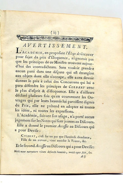 LIVRE ANCIEN NECKER Éloge de Jean-Baptiste COLBERT Paris 1781 EUR 90,00 ...