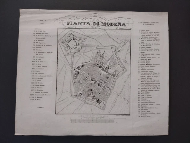 PIANTA MODENA MAPPA litografia stampa antica Goldoni 1841 Emilia EUR ...