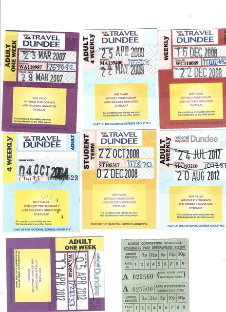 BUS TICKETS 7 Travel Dundee Travel Cards +Corp Overpymt receipt £2.99 ...