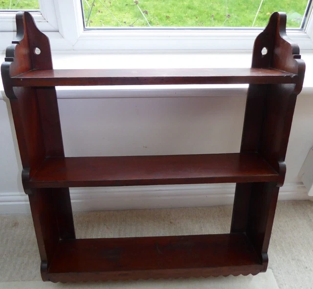 LARGE ANTIQUE SOLID pitch pine wall shelves, 3 tier rustic, early 1900s £80.00 - PicClick UK