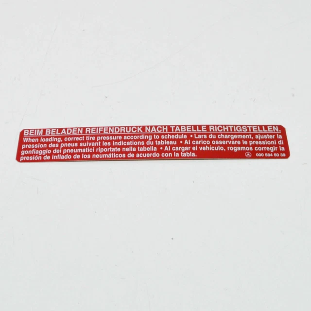 OEM MERCEDES-BENZ E W124 Tire Pressure Chart Reference Plate ...