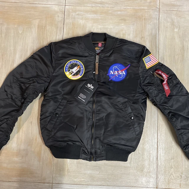 ALPHA INDUSTRIES JACKET Bomber Mens Medium MA1 Flight Nasa Black RRP £ ...