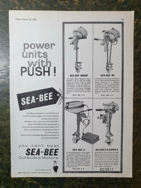 ORIGINAL VINTAGE 1963 Sea-Bee Outboard Motor Advert Boat British £8.95 ...