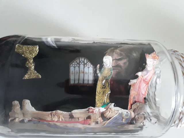 HOLY GRAIL DIORAMA Glass Jar 3-D Craft Art Decoupage Figures Knights ...