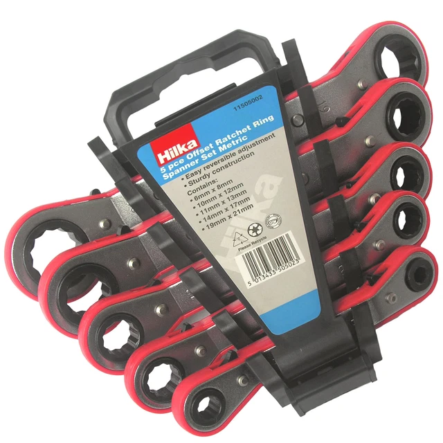 HILKA OFFSET RATCHET Wrench Spanner Set. 5 Metric Ratchet Ring Spanner ...
