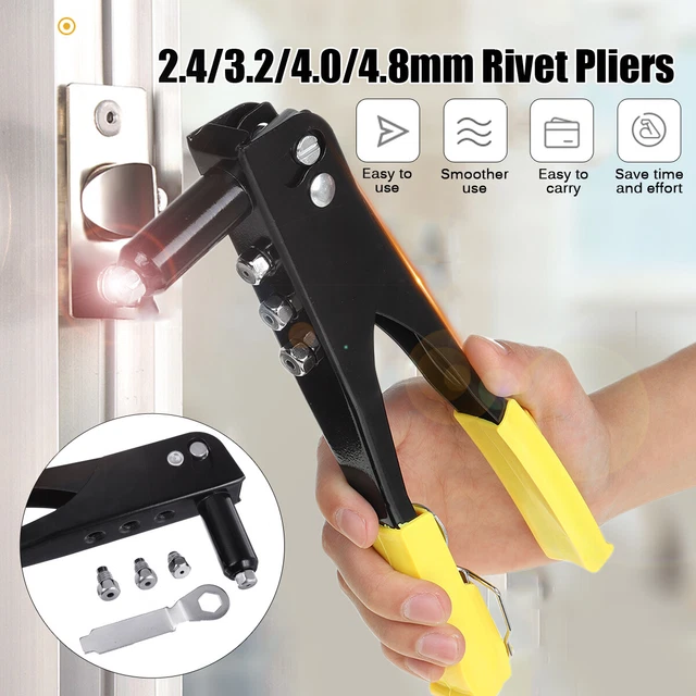 HEAVY DUTY HAND Riveter Manual Rivet Gun Home DIY Repair Tool w/ 4 ...