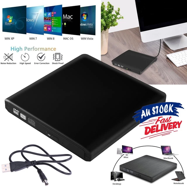 BURNER USB EXTERNAL DVD CD Drive Reader Windows 07/08 Combo Laptop PC ...