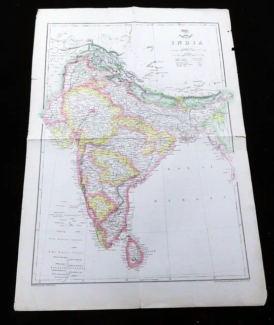 ANTIQUE MAP OF India Mysore The Bay of Bengal Rajputana Calcutta Madras ...