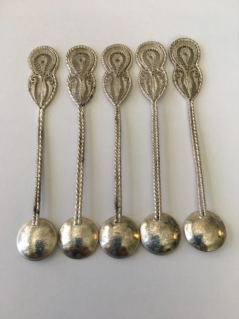 5-ANTIQUE OTTOMAN TURKISH SOLID SILVER W/COIN BOWL COFFEE SPOONS SET ...