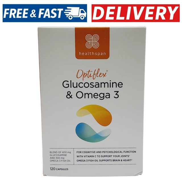 HEALTHSPAN OPTIFLEX GLUCOSAMINE & Omega 3 Vitamins, 120 Capsules, Exp ...