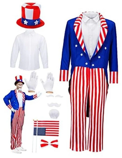 9 PCS AMERICA Uncle Costume Set USA Patriotic Top Hat for 4th of July ...