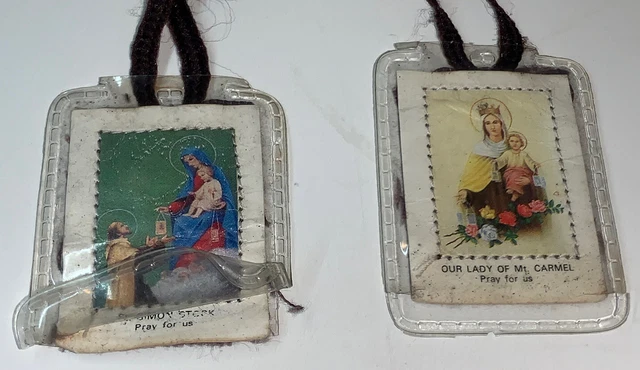 VINTAGE SCAPULA WOOL Our Lady of Mt. Carmel St Simon Stock Religious ...