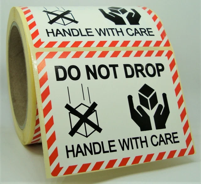 DO NOT DROP HANDLE WITH CARE Packaging Box Labels Stickers 100x75mm ...