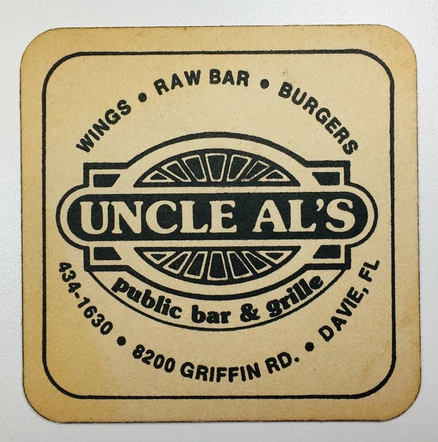 UNCLE AL'S PUBLIC Bar & Grille Drink Coaster Davie, FL Vintage $6.99 ...